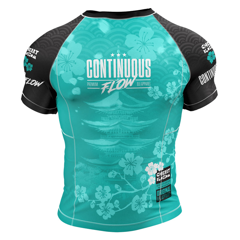 Cherry Blossom Short Sleeve Rashguard Teal – Continuous Flow BJJ