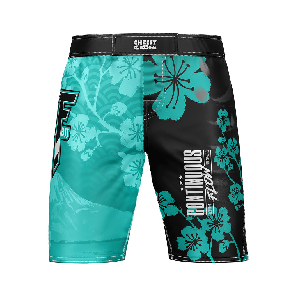 Cherry Blossom MMA Style Board Shorts Teal – Continuous Flow BJJ